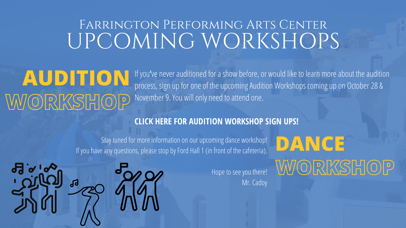 Upcoming Workshops Poster – W.R. Farrington High School
