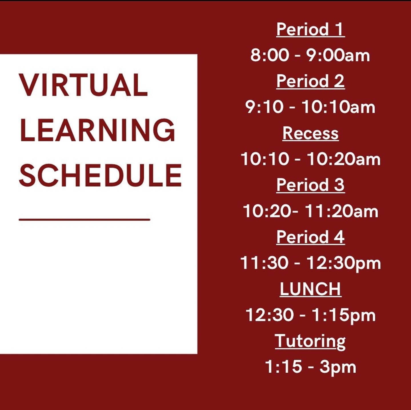 Virtual Learning Schedule – W.R. Farrington High School